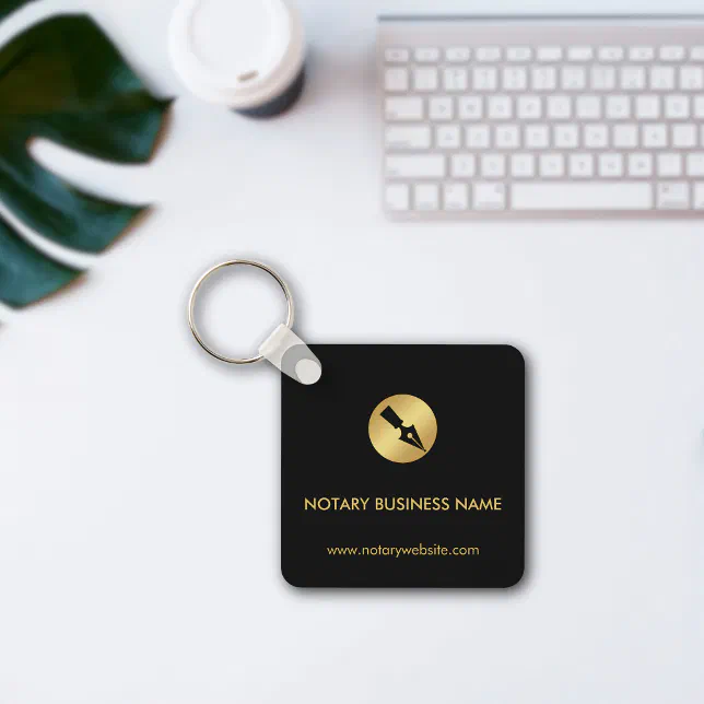 Black & Gold Promotional Notary Logo Business Keychain | Zazzle
