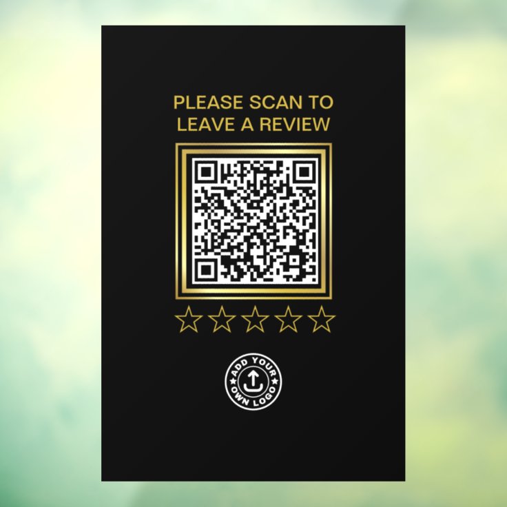 Black Gold QR Code Business Logo Scan To Review Window Cling | Zazzle