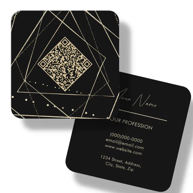Black & Gold | QR Code Square Business Card | Zazzle