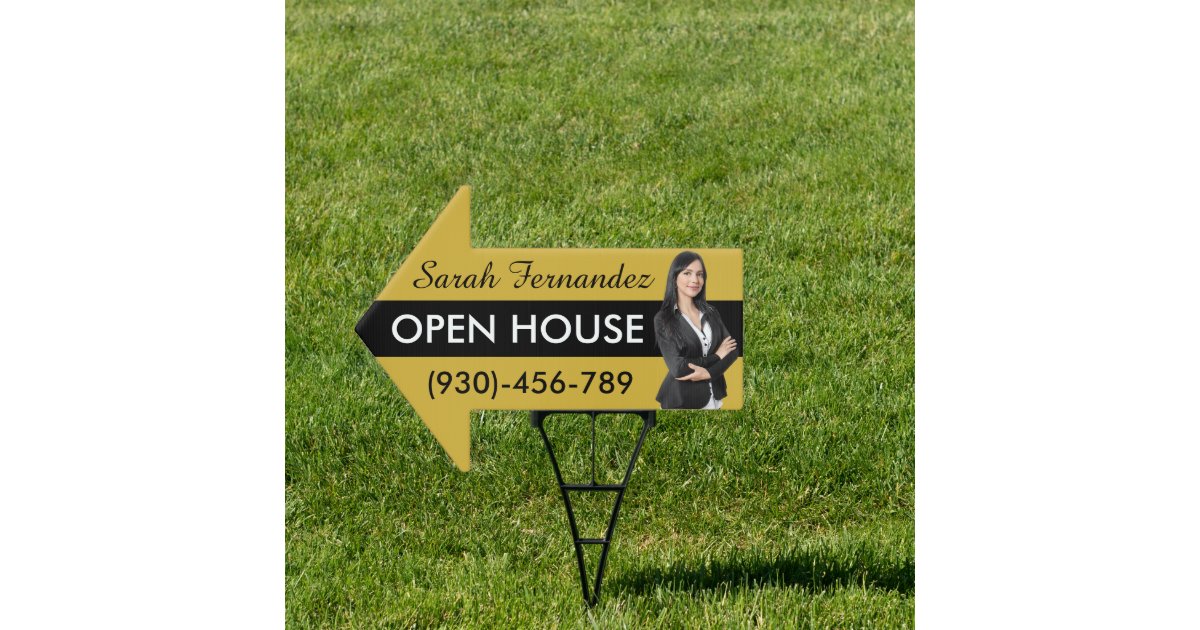 Black Gold Realtor Open House Photo Real Estate Sign | Zazzle