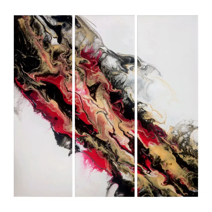 Black Gold Red Negative Space Abstract Triptych | Zazzle