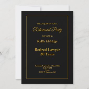Black/Gold Retirement Party Invitation | Zazzle