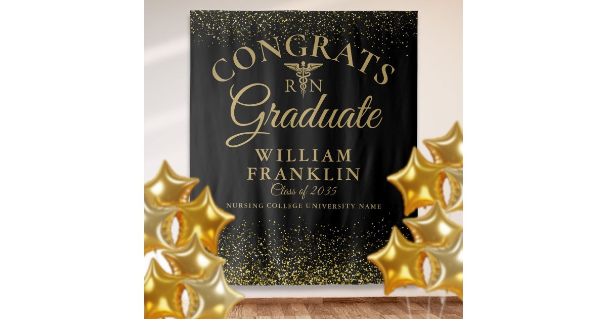 Black Gold RN Nursing Graduation Photo Backdrop | Zazzle