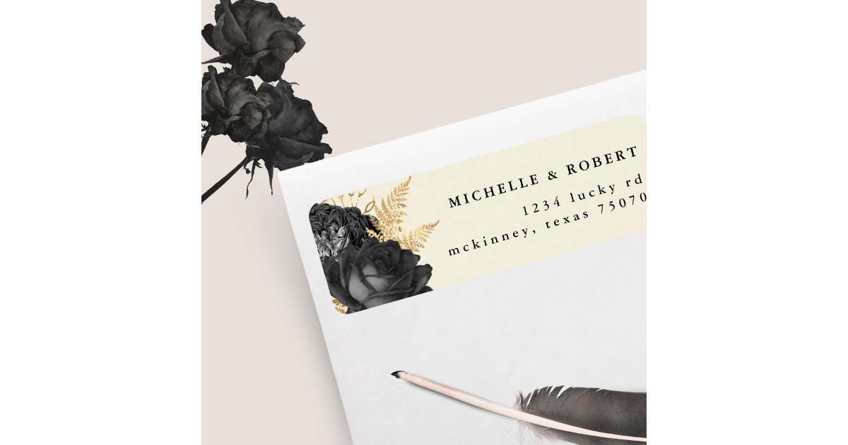 Black Gold Roses Return Address Label | Zazzle