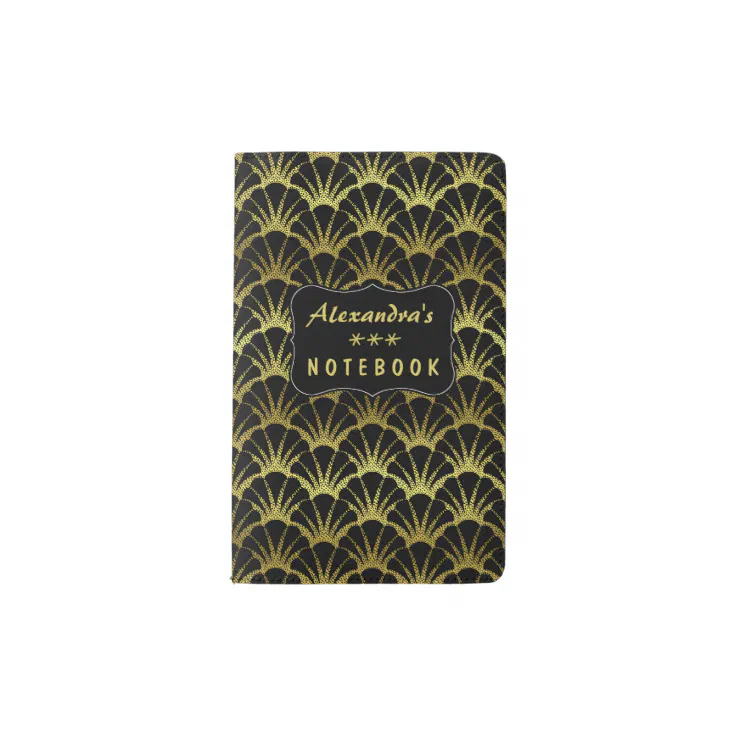 Black Gold Scallop Shells Classy Deco Scale Pocket Moleskine Notebook ...
