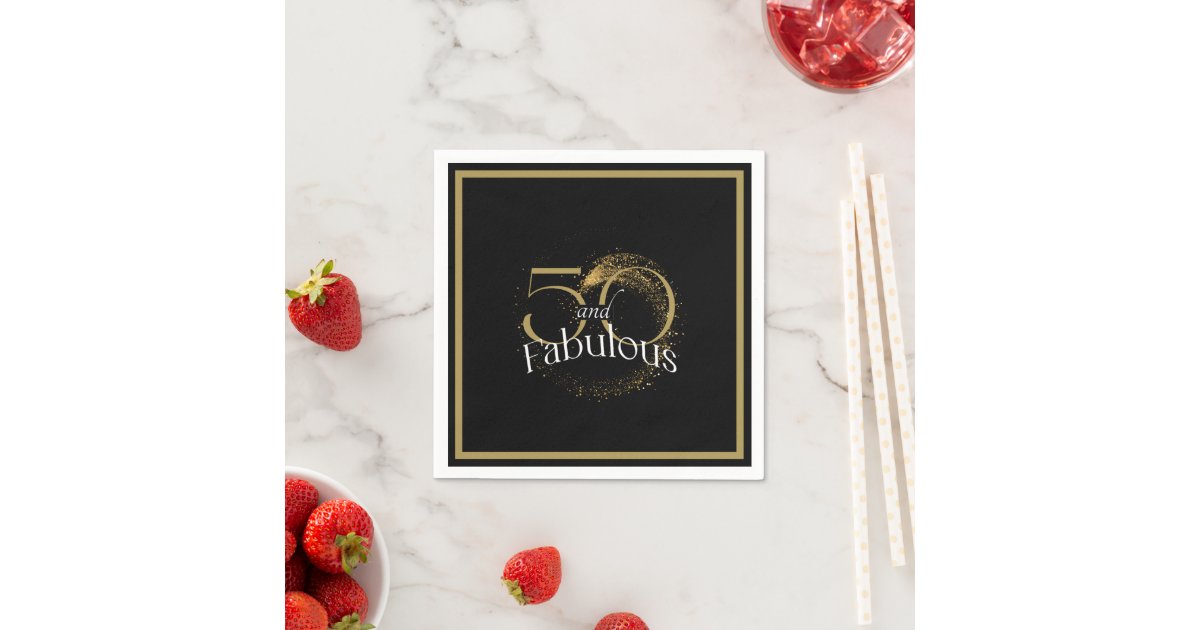 Black Gold Script 50 and Fabulous Birthday Party Napkins | Zazzle