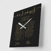 Black Gold Script His And Hers Wedding Vows Square Wall Clock | Zazzle