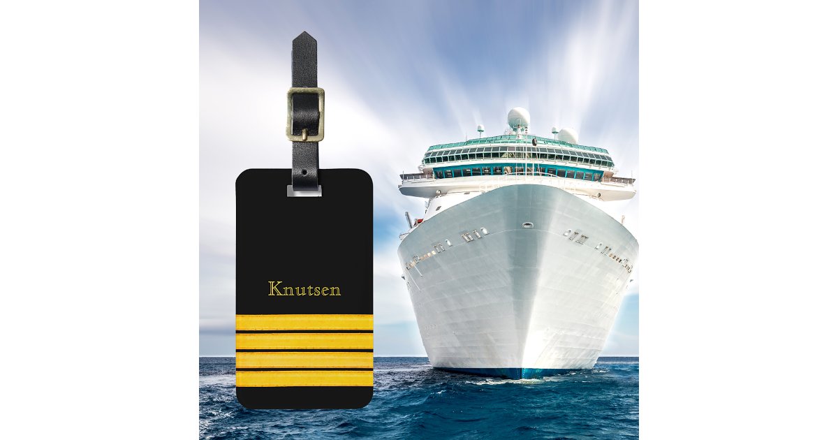 Black gold ship captain stripes luggage tag | Zazzle
