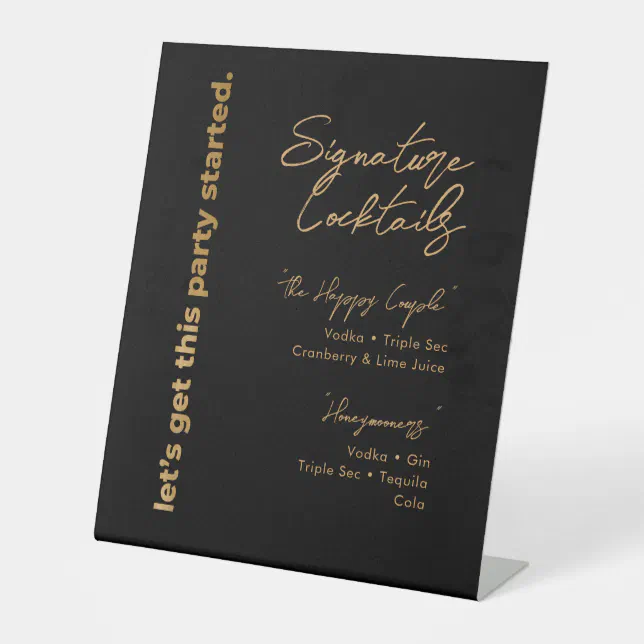Black Gold Signature Cocktail Menu Pedestal Sign | Zazzle