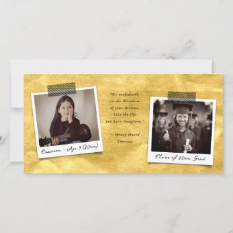 Black Gold Sketch Typography Graduation Cap Photo Thank You Card | Zazzle