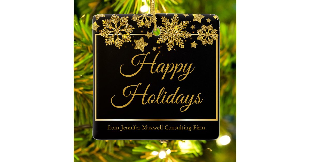 Black Gold Snowflake Custom Business Christmas Ceramic Ornament | Zazzle