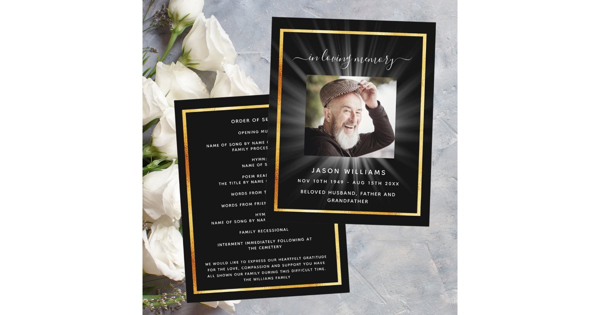 Black gold star photo funeral program | Zazzle