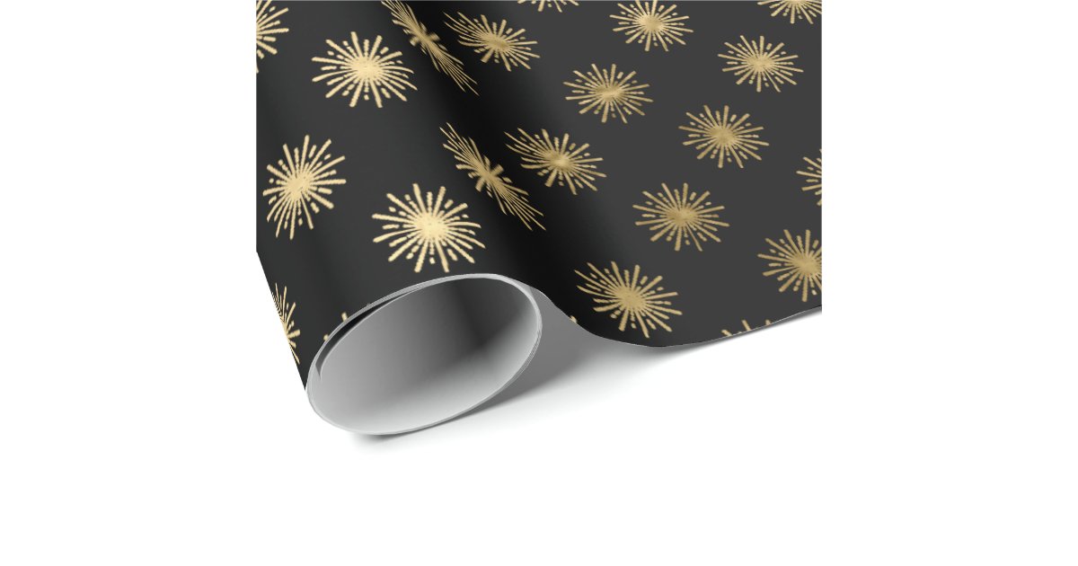 Black Gold Stars Confetti Delicate Confetti Sun Wrapping Paper | Zazzle