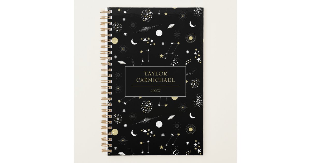 Black Gold Stars Galaxies Space Planner | Zazzle