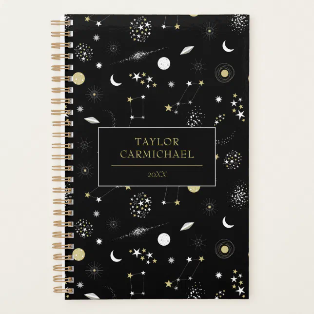 Black Gold Stars Galaxies Space Planner | Zazzle