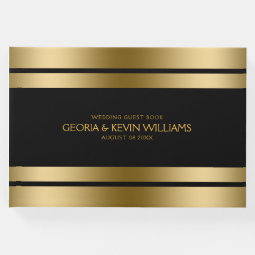 Black & Gold Stripes Border Guest Book | Zazzle