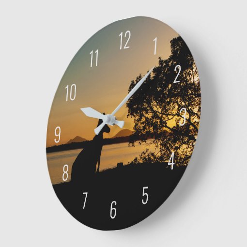 Black & Gold Sunset Australia Kangaroo Landscape Large Clock | Zazzle