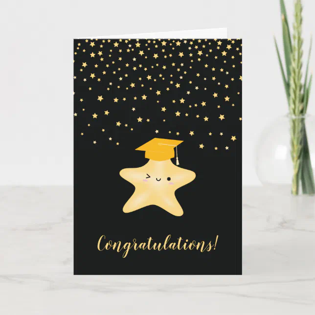 Black & Gold Super Star Graduation Congratulations Card | Zazzle