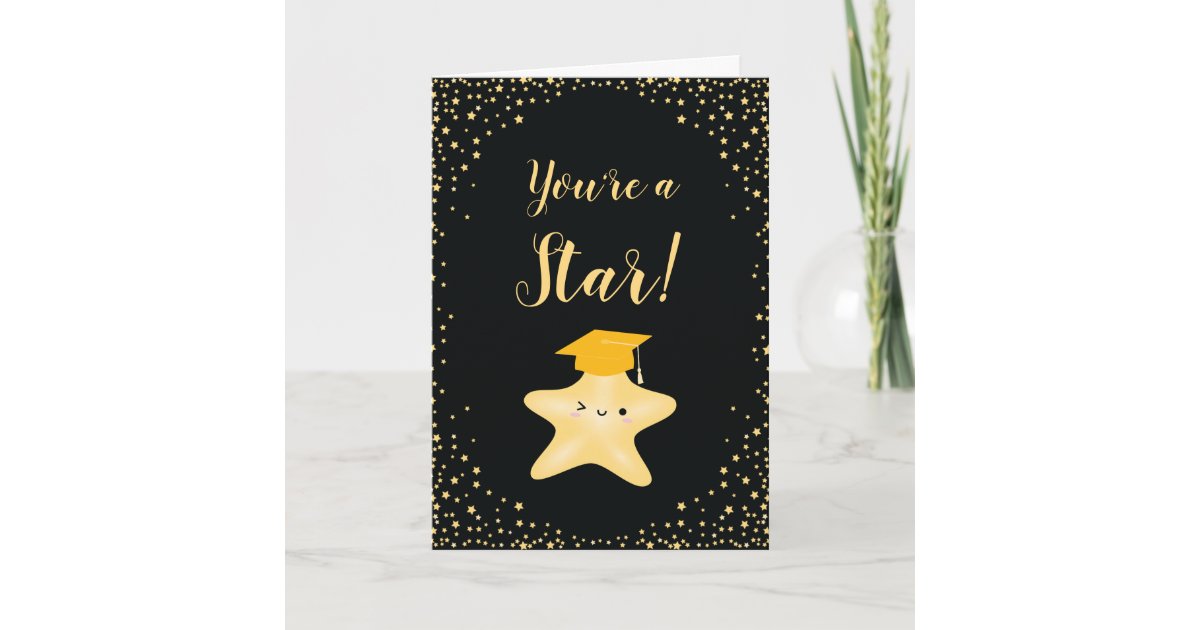 Black & Gold Superstar Graduation Congratulations Card | Zazzle