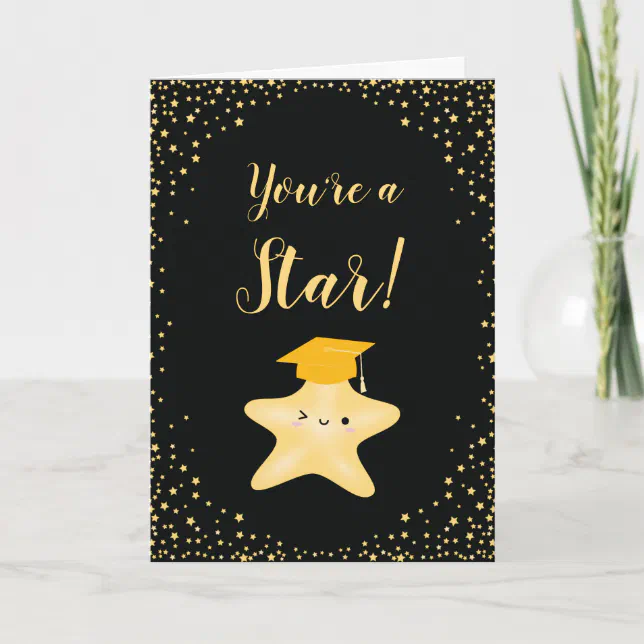 Black & Gold Superstar Graduation Congratulations Card | Zazzle