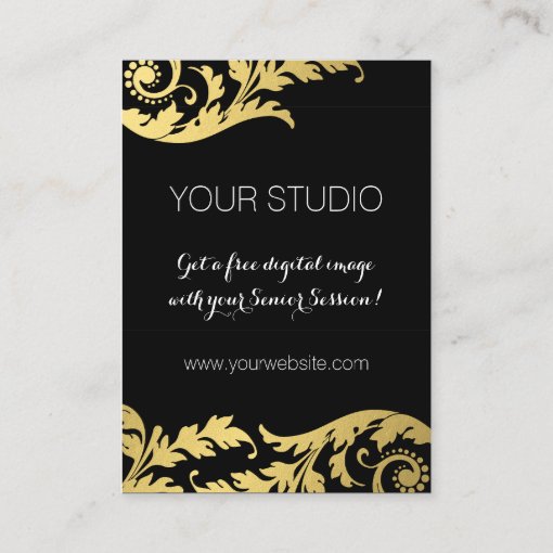 Black Gold Swirls Senior Rep Marketing Calling Card | Zazzle