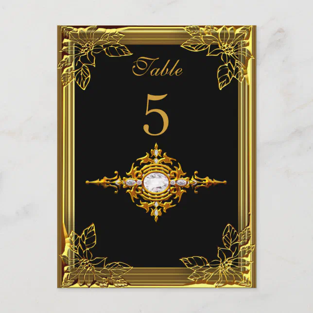 Black Gold Table Number Seating Place Card | Zazzle