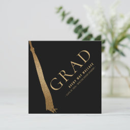 Black Gold Tassel Unique Graduation Custom Photo Invitation | Zazzle