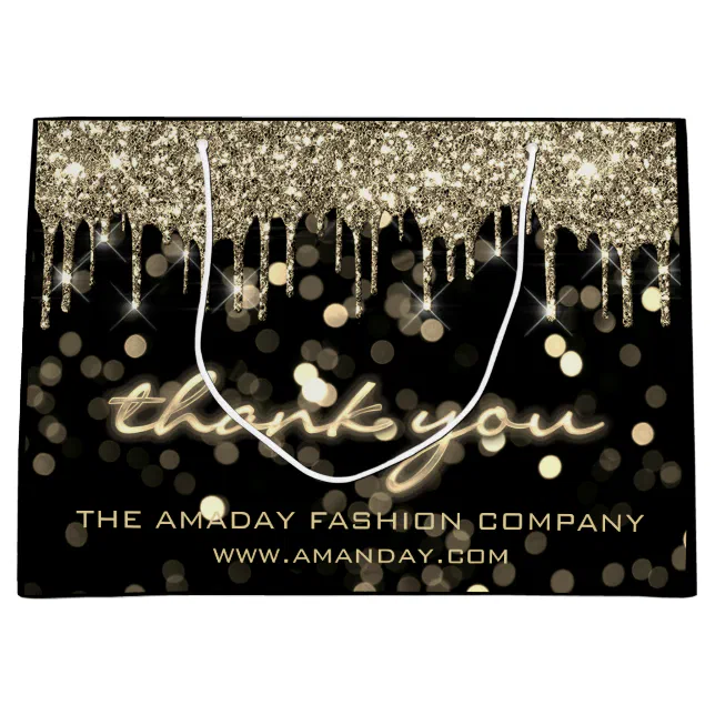 Black Gold Thank Shopping Name Boutique Shop Large Gift Bag | Zazzle