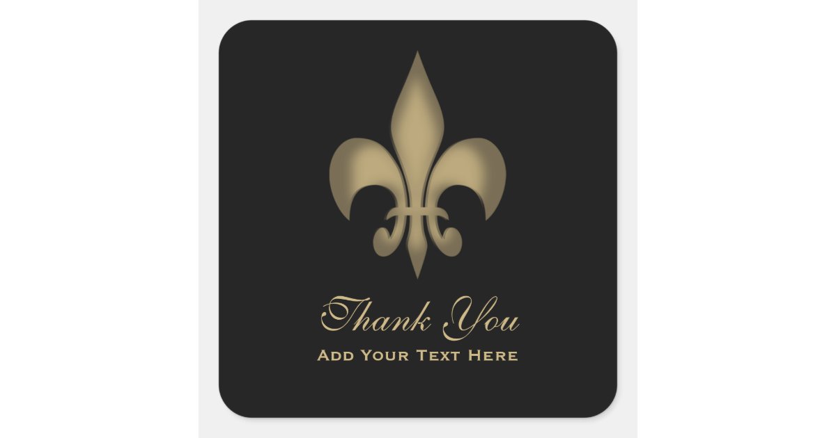 Black Gold Transparent Fleur de Lis Thank You Square Sticker | Zazzle