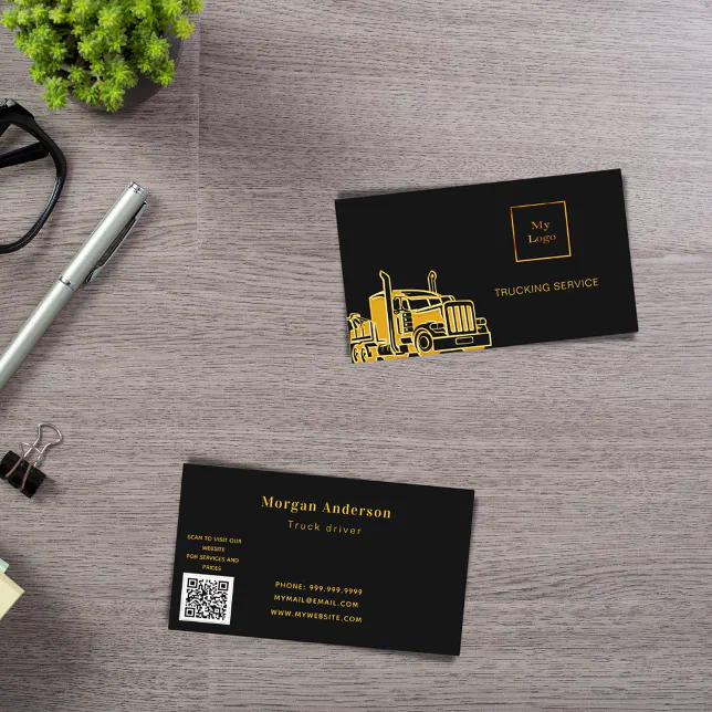 Black gold transport trucking service QR code Business Card | Zazzle