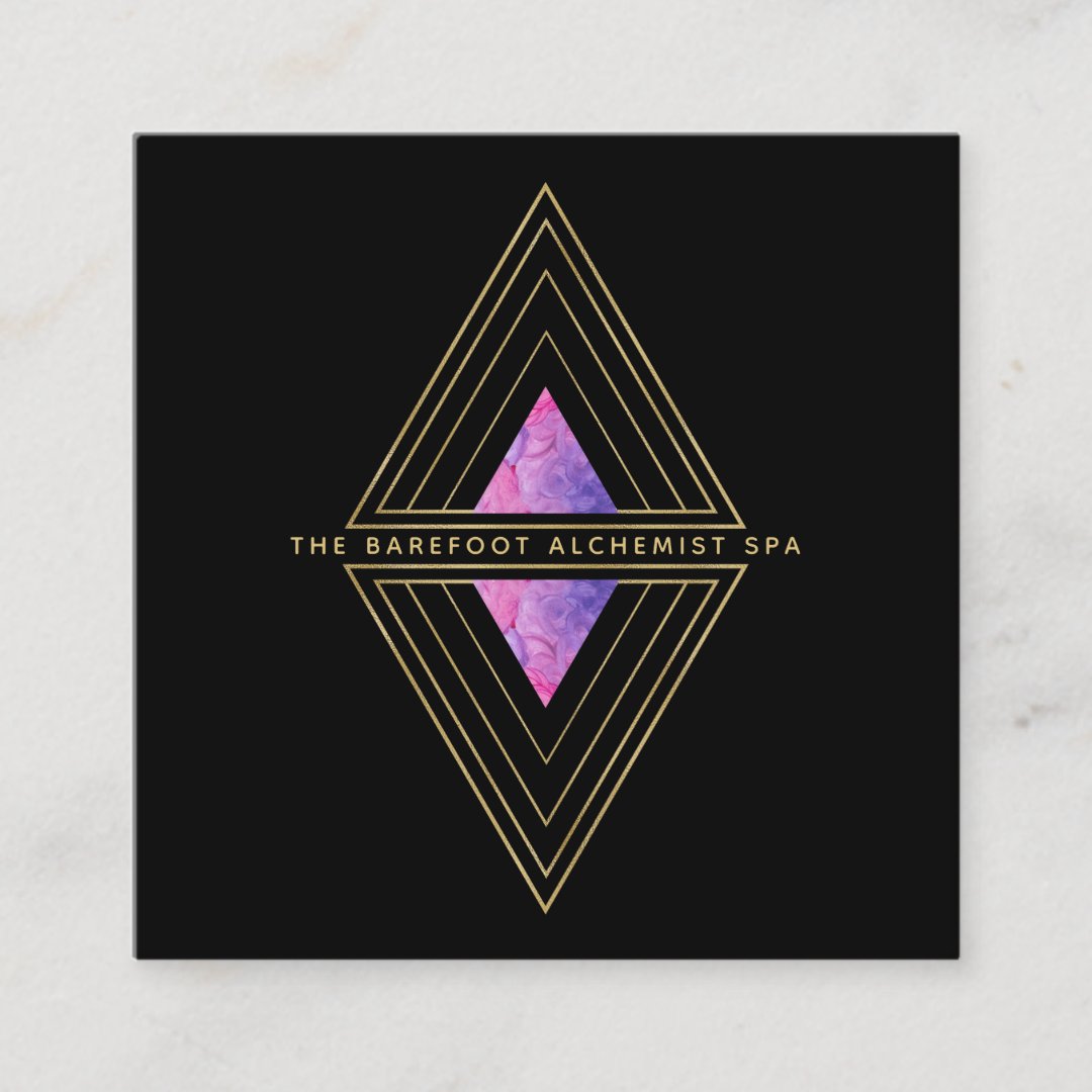 Black Gold Triangles Sacred Geometry Alchemy Square Business Card | Zazzle