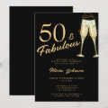 Black gold typography fifty fabulous 50th birthday invitation | Zazzle