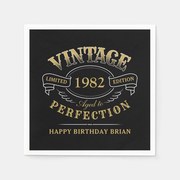 Black Gold Vintage Aged To Perfection birthday Nap Napkins | Zazzle