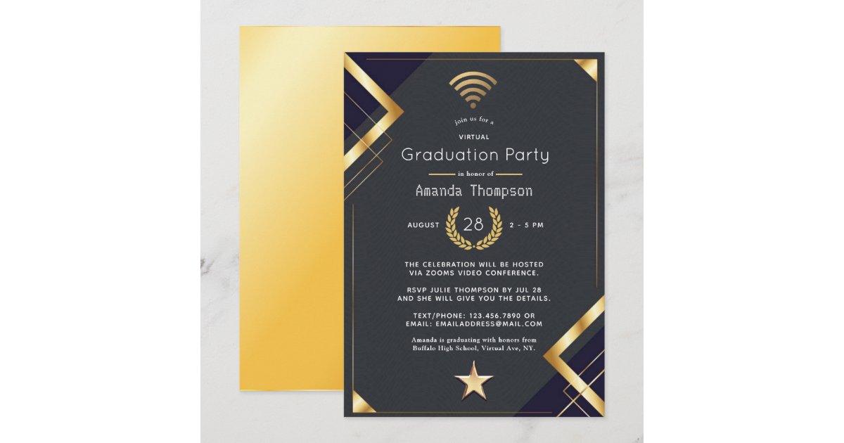 Black & Gold Virtual Graduation Party Certificate Invitation | Zazzle