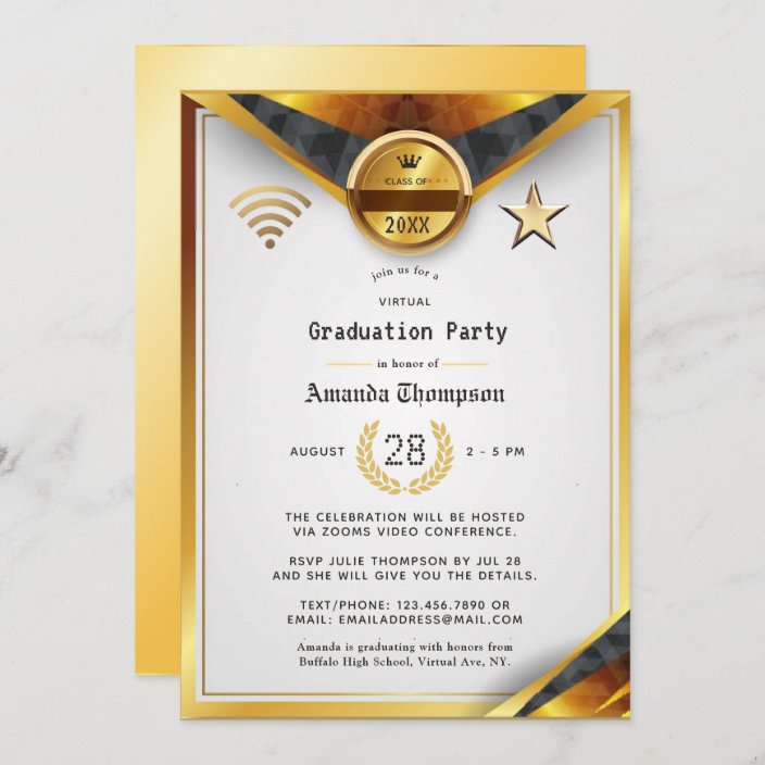Black & Gold Virtual Graduation Party Certificate Invitation | Zazzle.com