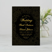 Black Gold Wedding Floral Frame Elegant Script Foil Invitation | Zazzle