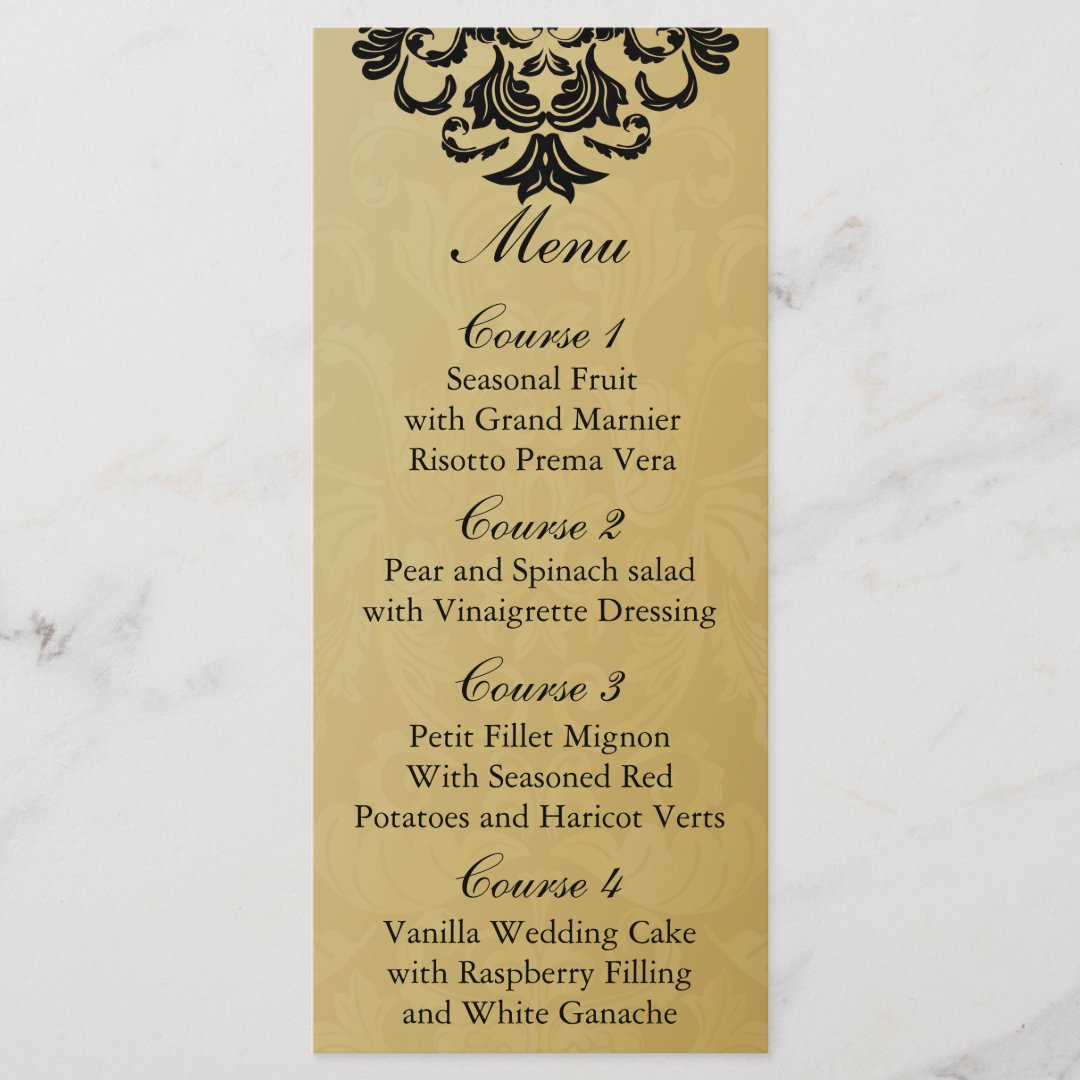 black gold Wedding menu | Zazzle