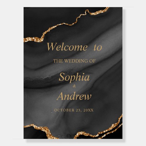 Black & Gold Wedding Welcome Sign Foam Board | Zazzle