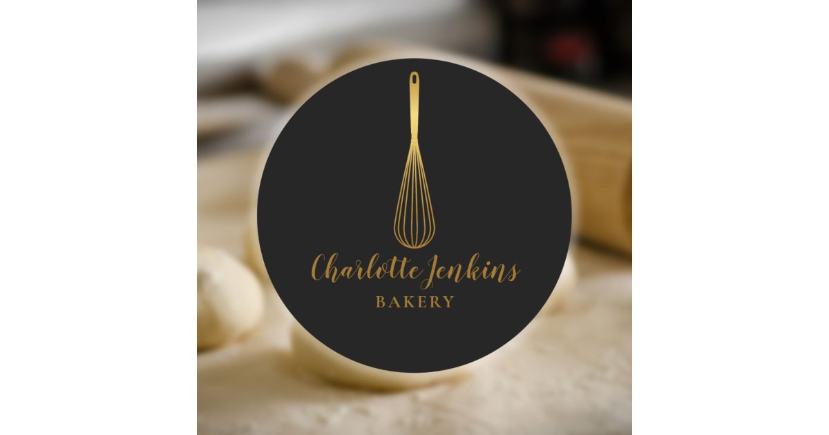 Black Gold Whisk Bakery Patisserie Script Classic Round Sticker | Zazzle