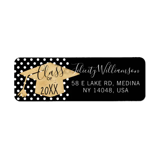 Black Gold & White Polka Dot Grad Cap Graduation Label | Zazzle