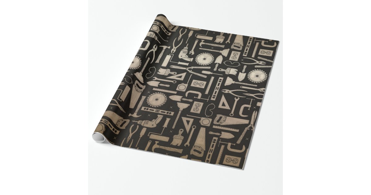 Black & Gold Workshop Tools Wrapping Paper | Zazzle