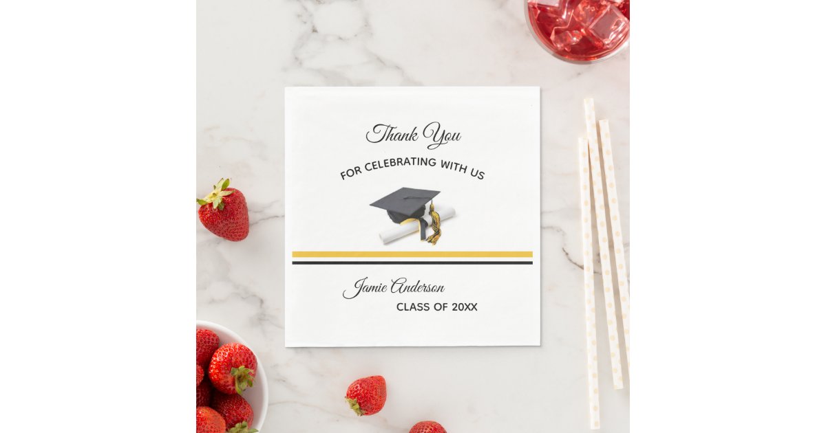 Black Gold Yellow Cap & Tassel | Graduation Party Napkins | Zazzle