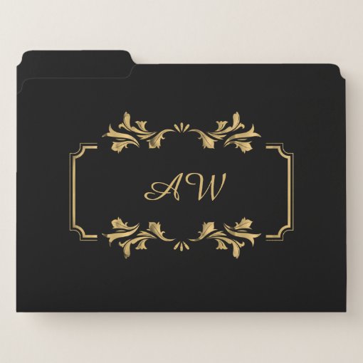 Black Golden Frame Monogram Customizable Folders | Zazzle