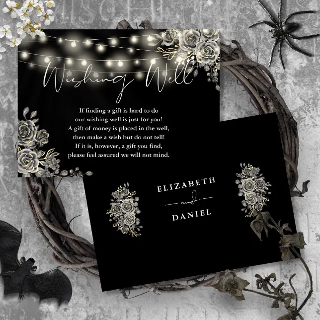 Black Gothic Rose Lights Wishing Well Wedding Enclosure Card | Zazzle