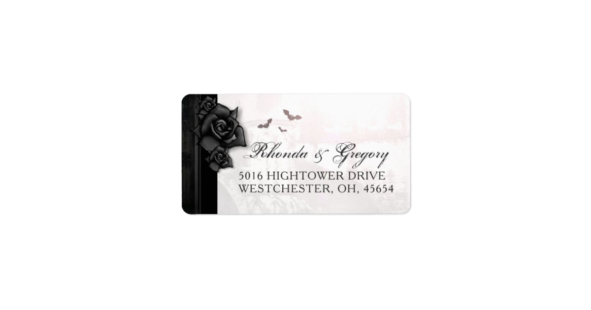 Black Gothic Roses & Bats Wedding Address Label | Zazzle