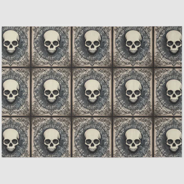 Black Gothic skull, spider web ornament ephemera Tissue Paper | Zazzle