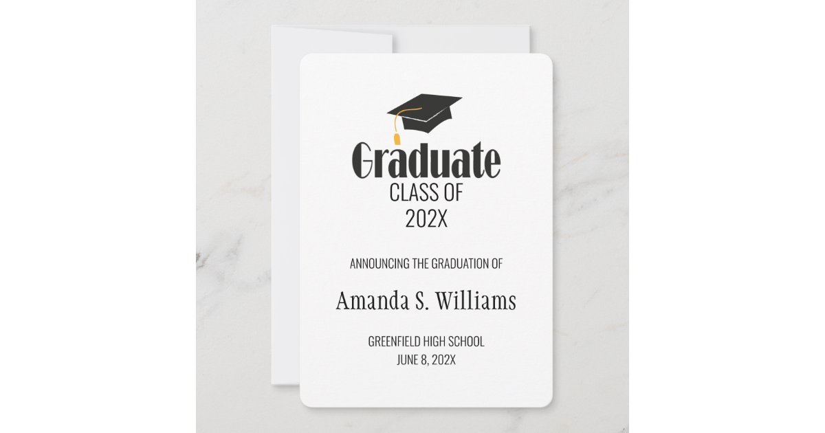 Black Grad Cap Graduation Announcement | Zazzle