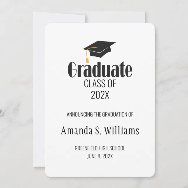 Black Grad Cap Graduation Announcement | Zazzle