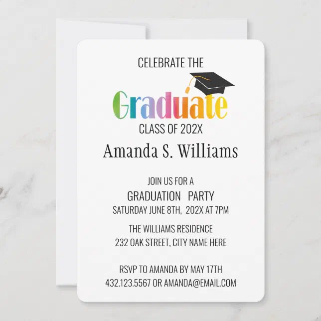 Black Grad Cap Graduation Party Invitation | Zazzle