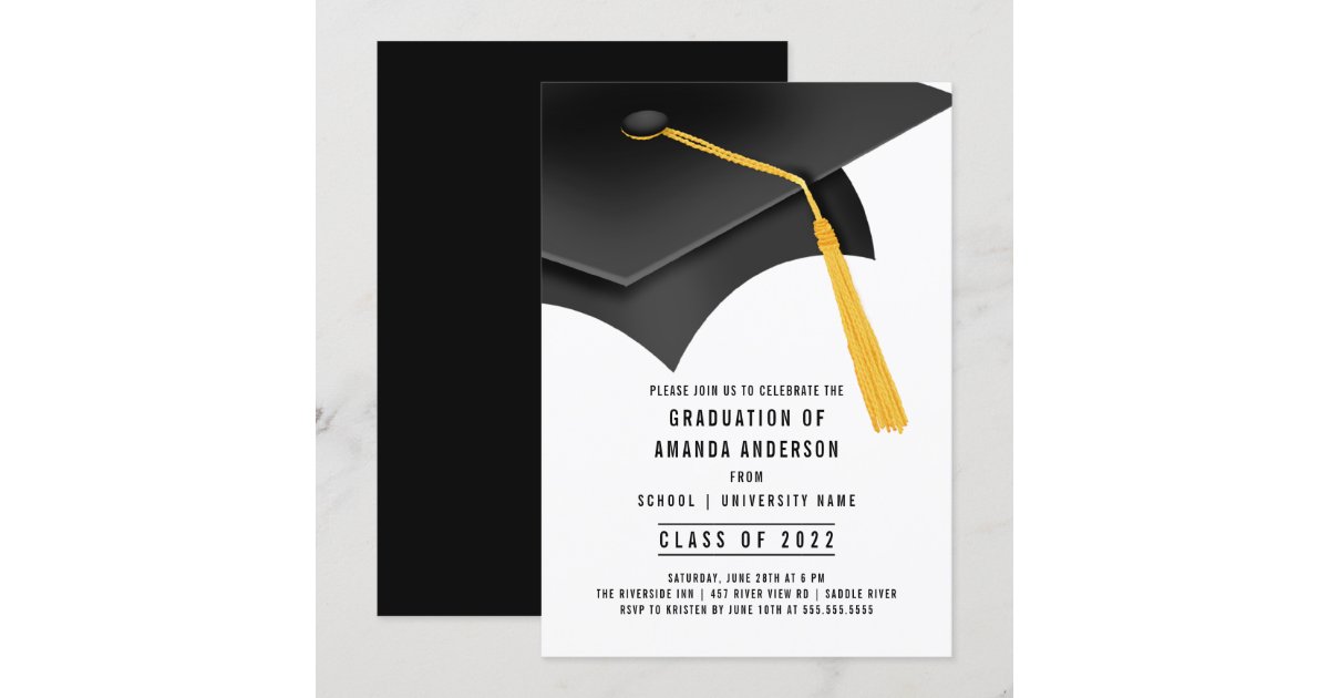 Black Grad Cap Graduation Party Invitation | Zazzle